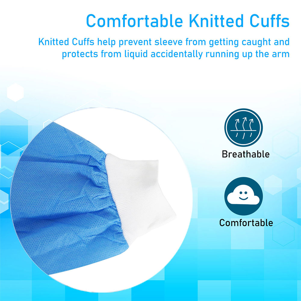 Blue Disposable Lab Coats - 3 Pockets Knee Length (Case of 50)