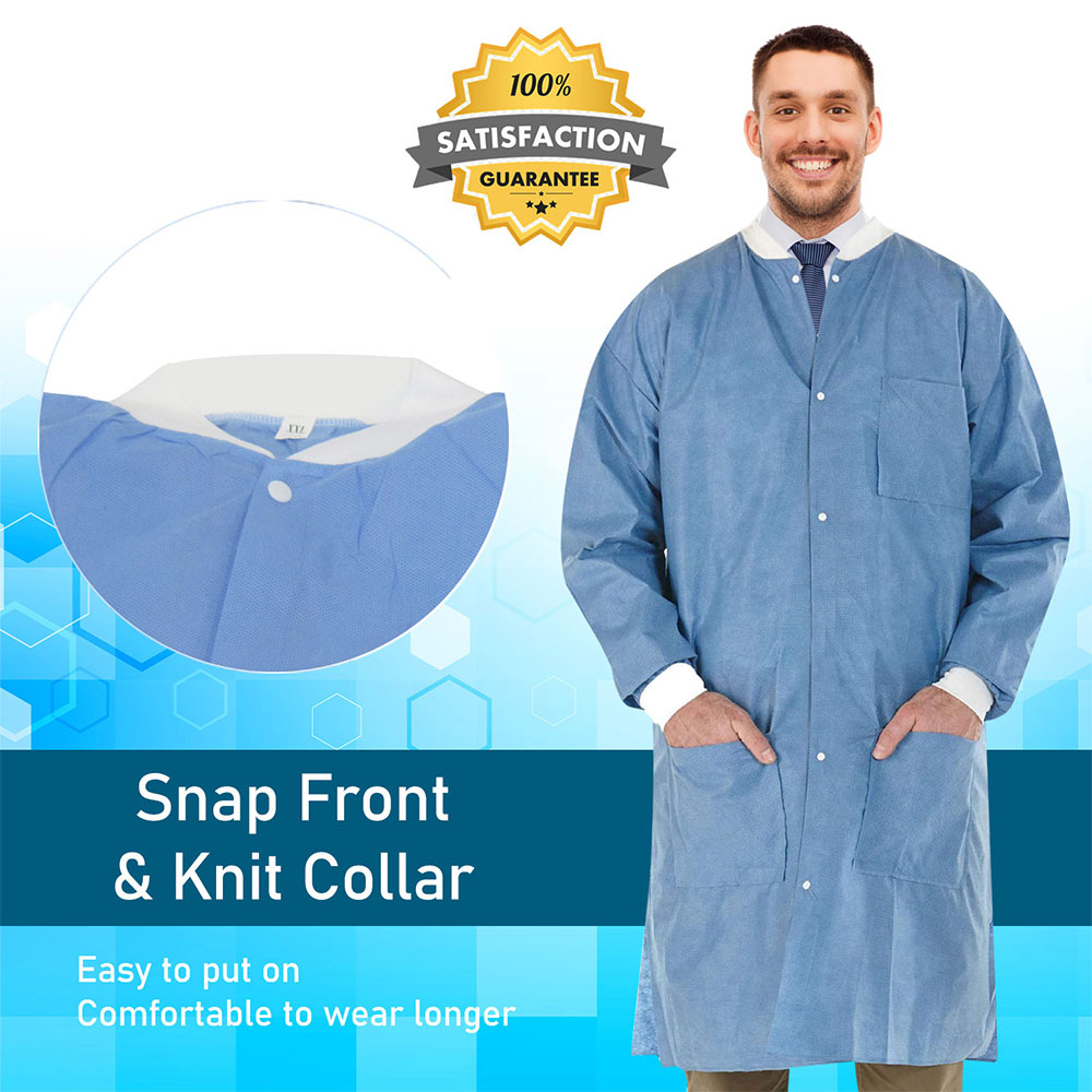 Blue Disposable Lab Coats - 3 Pockets Knee Length (Case of 50)