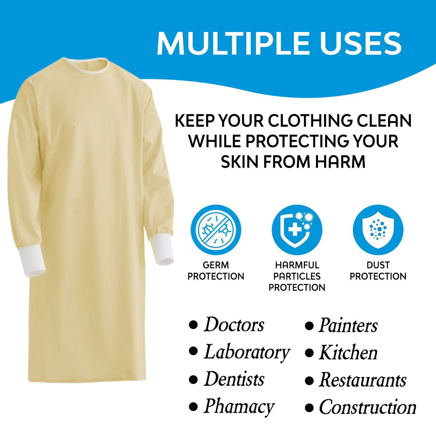 Wholesale Reusable Isolation Gown (Yellow) - 1 Dozen