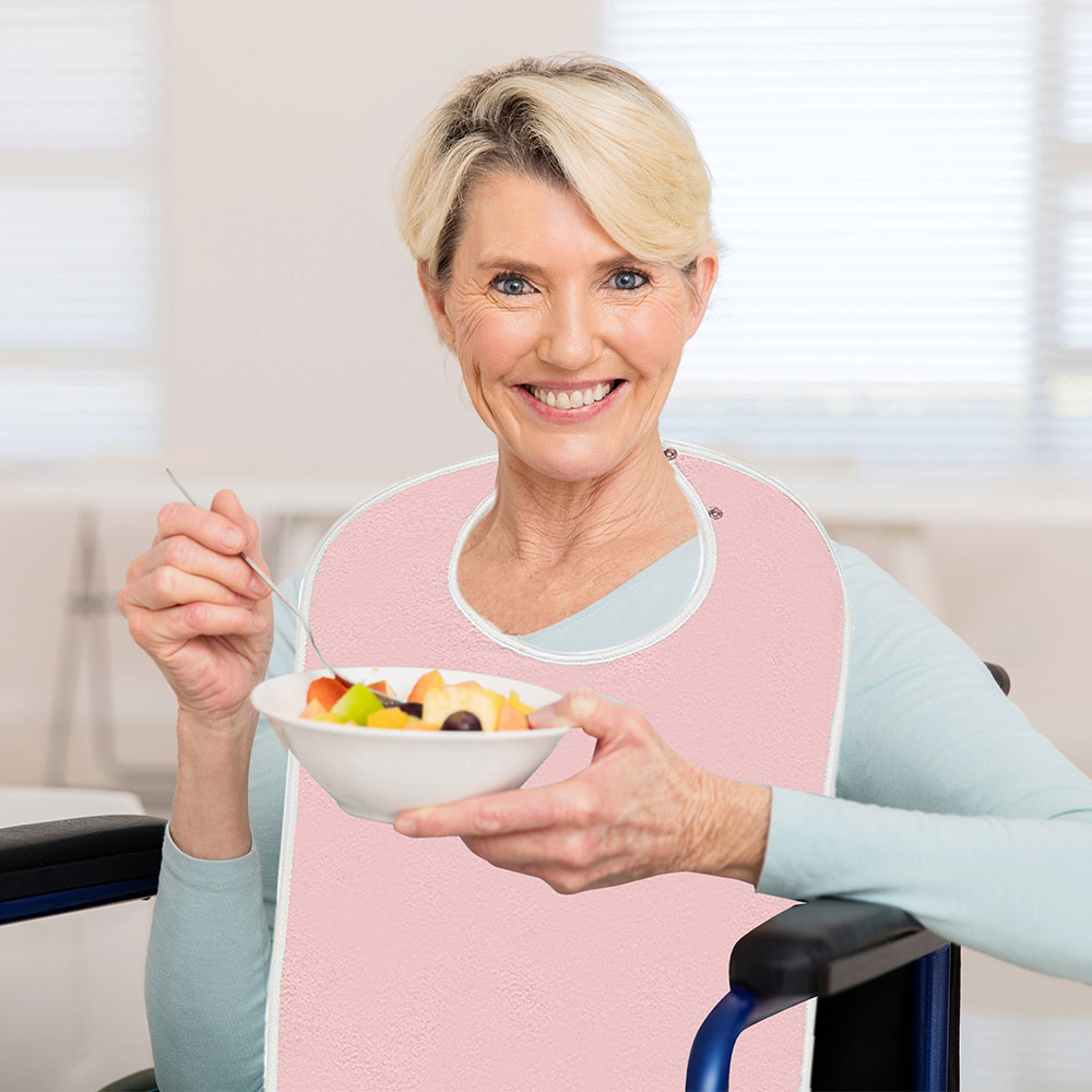 Terry Adult Bib With Full Vinyl Barrier Protection - Snap Closure